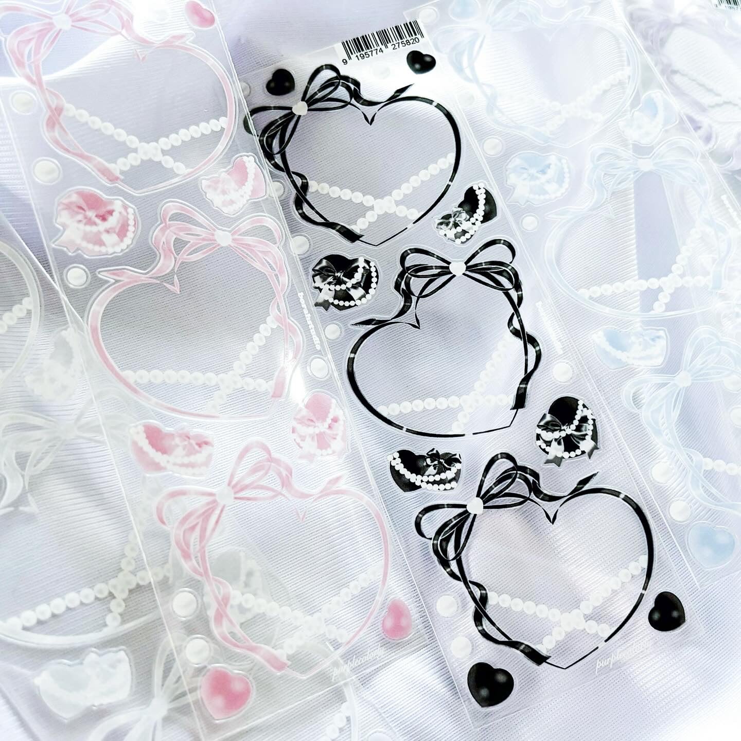 [Borah Studio] Pearly Ribbon Heart Frame Deco Sticker Sheet – It's Deco Day