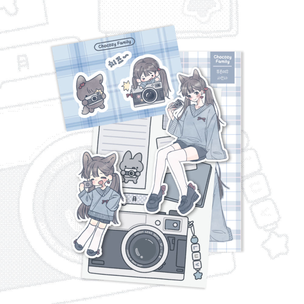 [Chocozy Family] Blue Fox Photographer Die Cut Sticker Pack – It's Deco Day