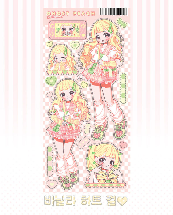 [Ghost Peach] Vanilla Heart Girl Sticker Sheet – It's Deco Day