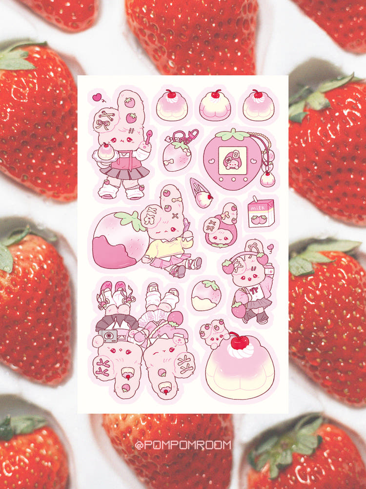 [Pompomroom] Popo's Strawberry Milk Pudding Sticker Sheet – It's Deco Day