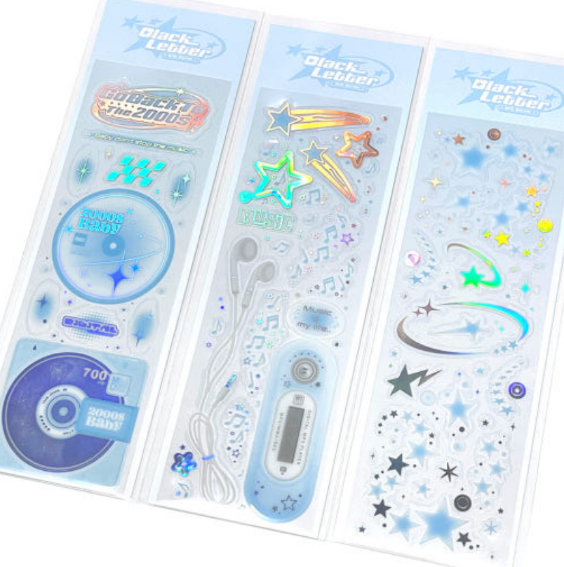 [Black Letter] Y2K Music Sticker Sheet (Blue) – It's Deco Day